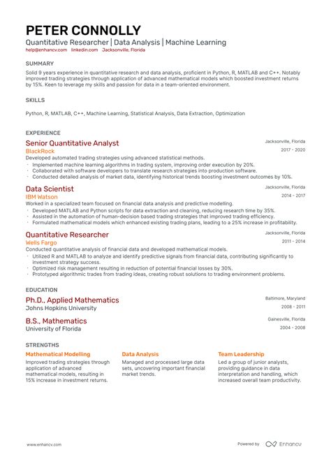 10 Quantitative Researcher Resume Examples And Guide For 2025