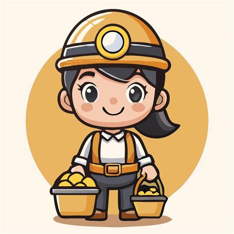 Cute Cartoon Female Miner Holding Buckets Full Of Gold Nuggets 60459808