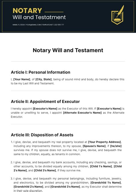 Free Notary Will And Testament Template To Edit Online