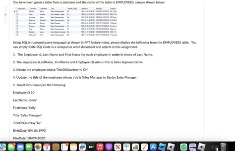 solved you have been given a table from a database and the
