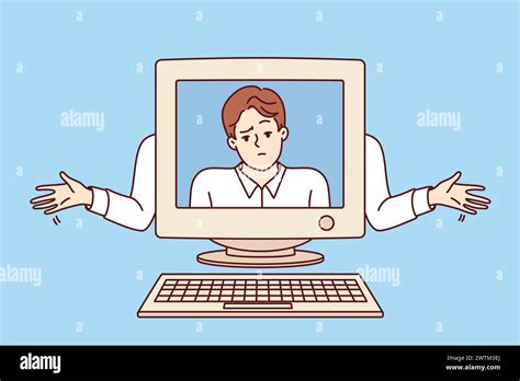 Old Computer With Disappointed Man On Screen As Metaphor For Pc