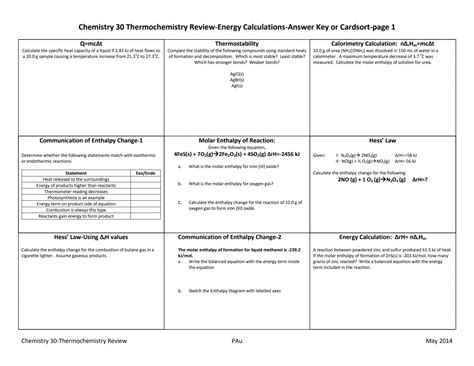 Solution Chem 30 Thermochemistry Review Chart Studypool