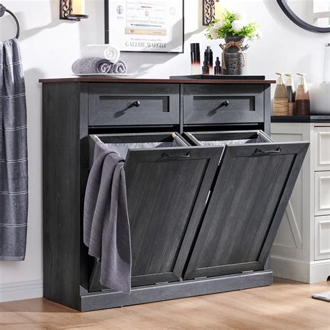 Homcom Dual Tilt Out Laundry Hamper Cabinet Bathroom