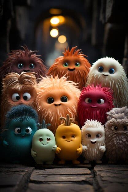 Premium Ai Image Group Of Tiny Monsters Holding Hands Generative Ai