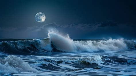 Free Moonlit Ocean Waves Image Moon Ocean Waves Download At Stockcake