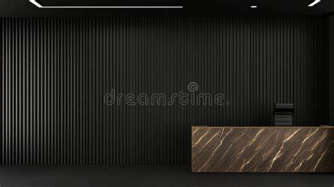 A Modern Black And Gold Reception Desk In A Minimalist Office Stock