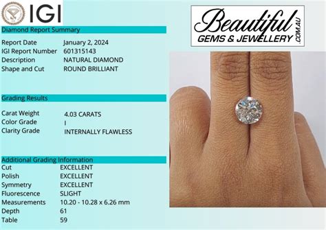4 Carat Round Diamond Internally Flawless I Color Ex Ex Ex Beautiful