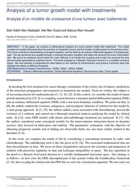 Pdf Analysis Of A Tumor Growth Model With Treatments