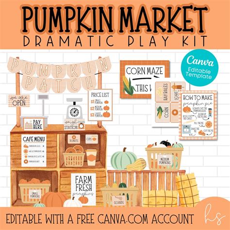 Editable Pumpkin Patch Dramatic Play Kit Fall Activity Preschool