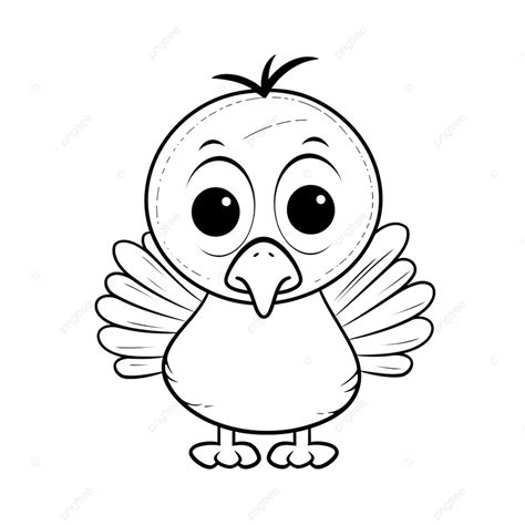 귀여운 칠면조 만화 색칠 공부 페이지 기본 간단한 귀여운 만화 칠면조 개요 흰색 배경에 고립 어린이 색칠 페이지 Png