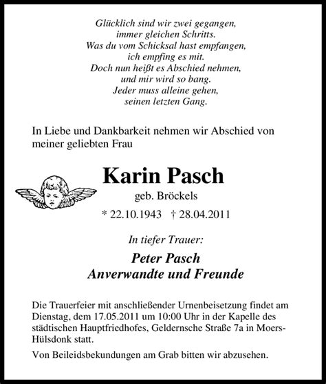 Traueranzeigen Von Karin Pasch Trauer In Nrw De