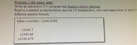 solved program 1 file name setw write an interactive c