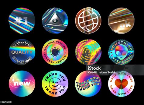 무지개 빛깔의 홀로그램 호일 스티커 홀로 엠블럼 둥근 라벨 및 질감이 있는 포일 원 스티커에 대한 스톡 벡터 아트 및 기타 이미지 스티커 홀로그램 홀로그래픽 Istock