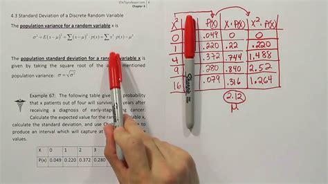 Standard Deviation Of A Discrete Random Variable Example 67 Youtube