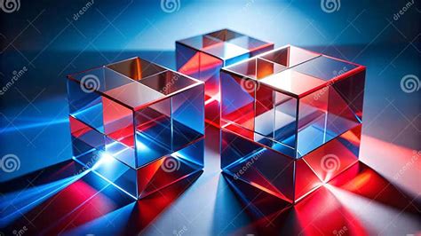 Abstract 3d Geometric Shapes In Red Blue And Gray Patterned Arrangement Interlocking Prisms