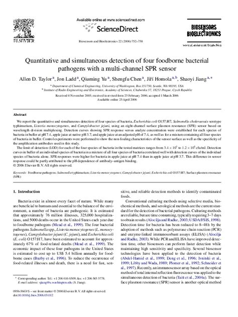 Pdf Quantitative And Simultaneous Detection Of Four Foodborne Bacterial Pathogens With A Multi