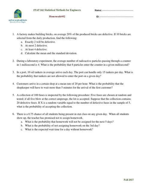 Stat 342 Statistical Methods For Engineers Homework 02 Pdf