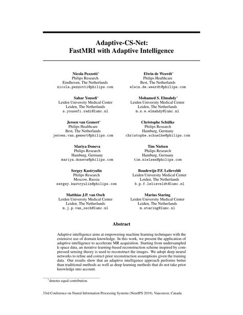 Pdf Adaptive Cs Net Fastmri With Adaptive Intelligence