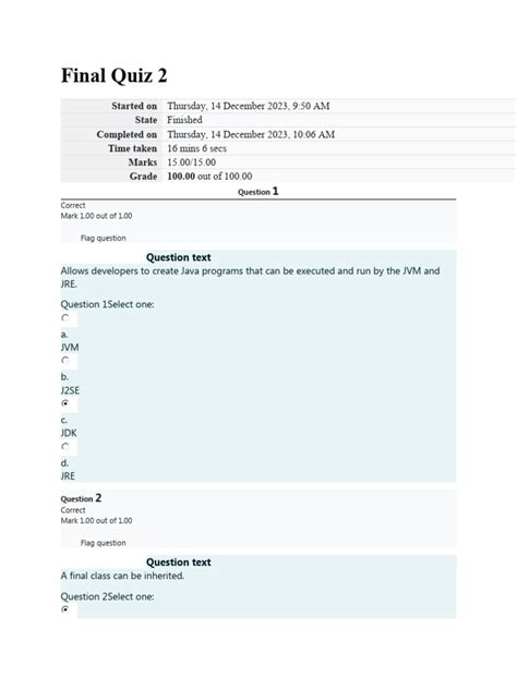 Oop Final Quiz 2 Pdf Java Virtual Machine Java Software Platform
