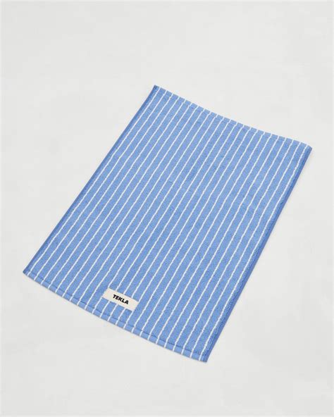 Bath Mat Striped Clear Blue Stripes Tekla Fabrics