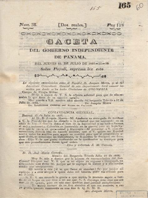 1822 Gaceta Del Gobierno Independiente De Panamá Nº 31 Pdf Pdf Business