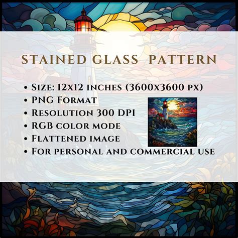 Lighthouse Stained Glass Pattern Ocean Waves Sublimation Etsy