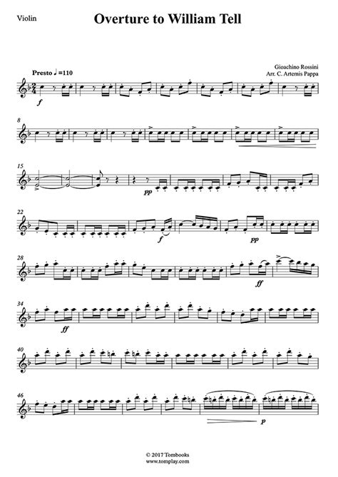 William Tell Overture Iv Finale Rossini Violin Sheet Music