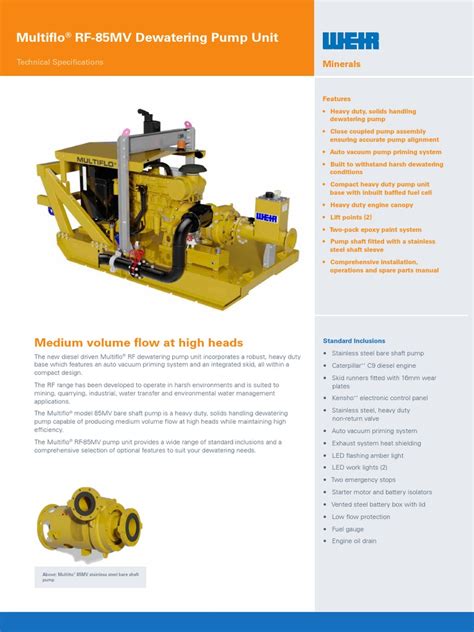 Multiflo Rf85mv Dewatering Pump Spec Sheet Pdf Pump Diesel Engine