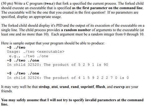 Pts Write A C Program Two C That Fork A Chegg