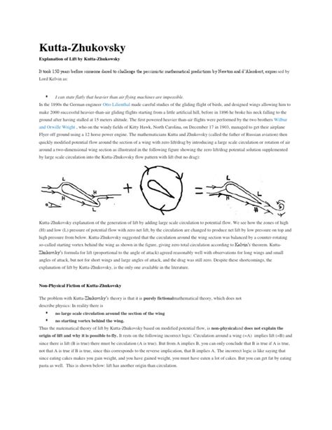 Kutta Joukowski Theorem Lift Force Flight