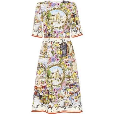 Dolce And Gabbana Landscape Print Brocade Dress Silk Fitted Dress With