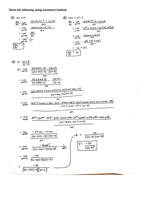 Derivatives Worksheet With Answers Increment Method Pdf