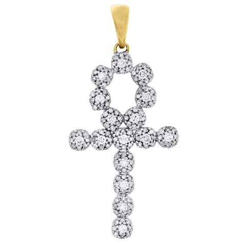 10k Yellow Gold Genuine Diamond Egyptian Ankh Cross Cluster Pendant