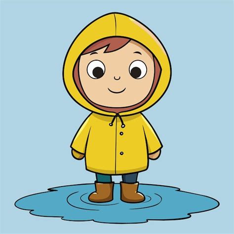 Premium Vector A Cartoon Drawing Of A Boy In A Yellow Raincoat And A