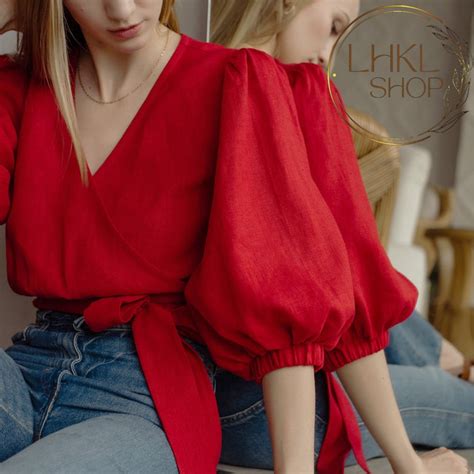 Linen Top Linen Wrap Top Linen Wrap Blouse Linen Kimono Top Linen