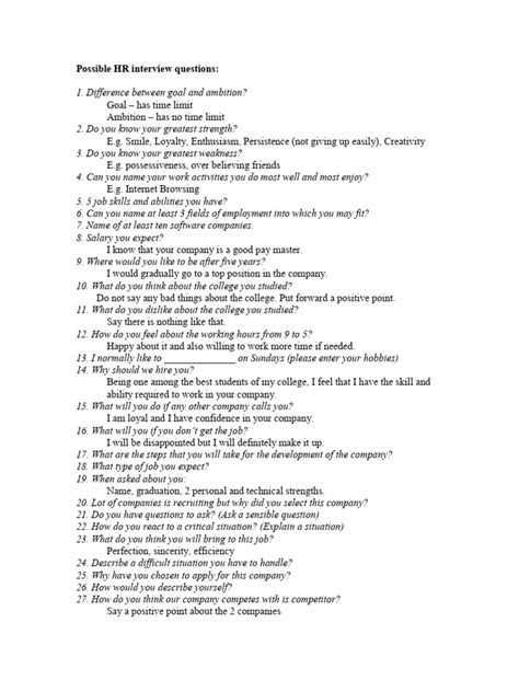Possible Hr Interview Questions Pdf Pointer Computer Programming