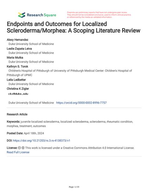 Pdf Endpoints And Outcomes For Localized Sclerodermamorphea A