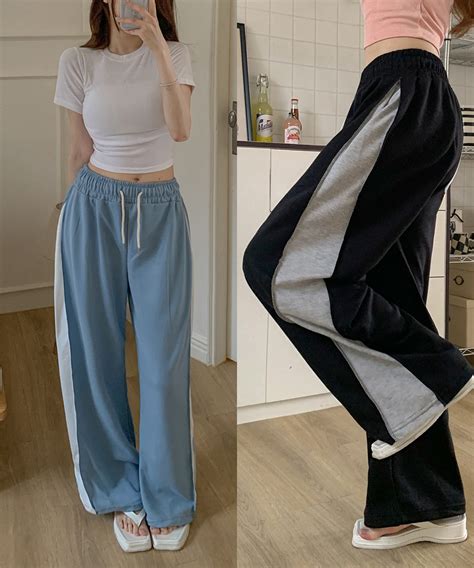 워너비뮤즈 무배🚀 핏보장💓힙한핏 사이드배색 골반up 포켓 와이드 트레이닝 팬츠 스티치 힙한 밴딩 바지 이지 절개 츄리닝