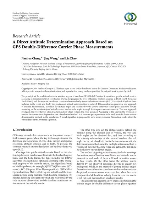 Pdf A Direct Attitude Determination Approach Based On Gps Double