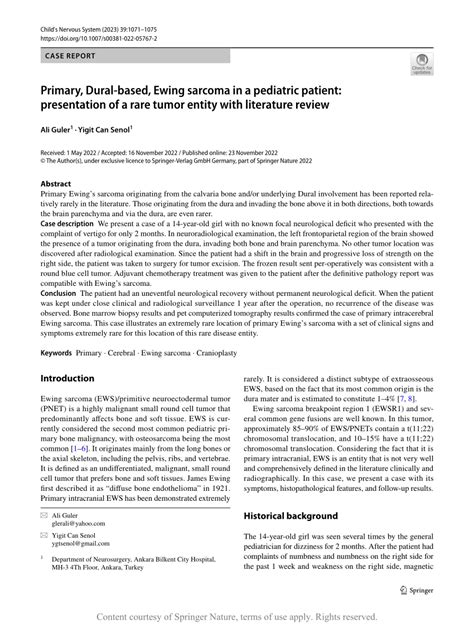 Primary Dural Based Ewing Sarcoma In A Pediatric Patient