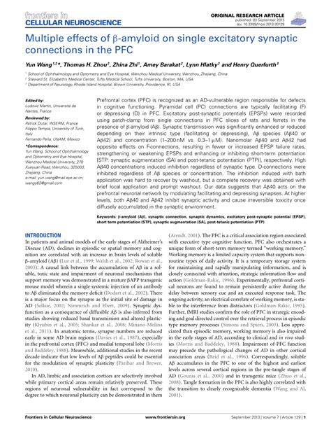 Pdf Multiple Effects Of β Amyloid On Single Excitatory Synaptic