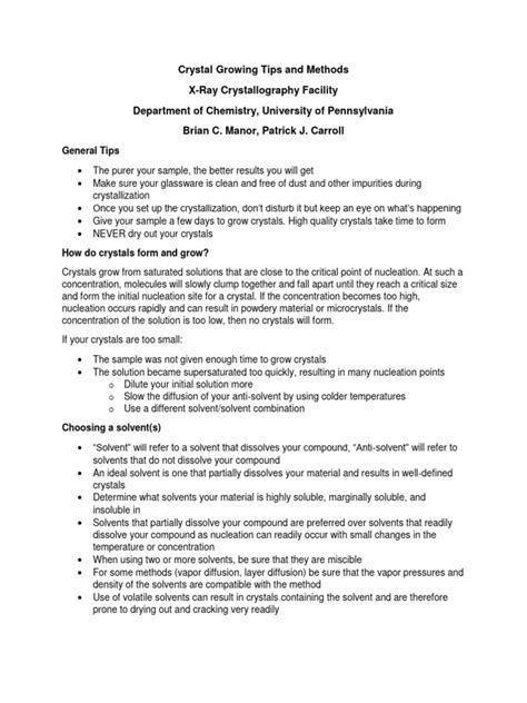 Crystal Growing Techniques And Tips Pdf Crystallization Solubility