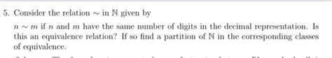 solved 5 consider the relation ∼ in n given by n∼m if n and