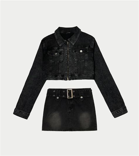 🚀당일출고자켓스커트set🚀y2k 티프 흑청 데님 투웨이 크롭 자켓 데님 로우라이즈 벨트 A라인 흑청 데님 스커트 하이틴 키치 투피스 올드머니룩 연말룩 파티룩 봄 가을