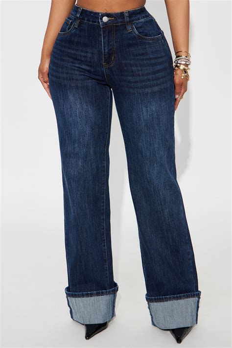 On My Radar Cuffed Straight Leg Jeans Dark Wash Fashion Nova