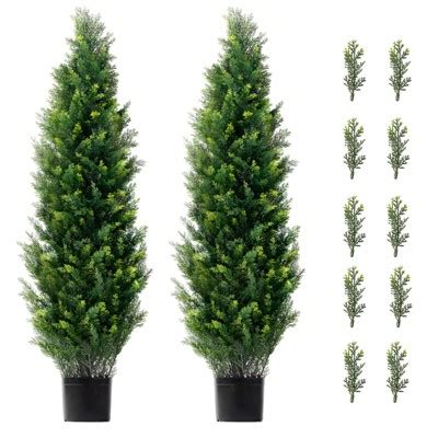 2 Pack Artificial Cedar Topiary Trees 48 Inch Faux Cypress Uv Rated