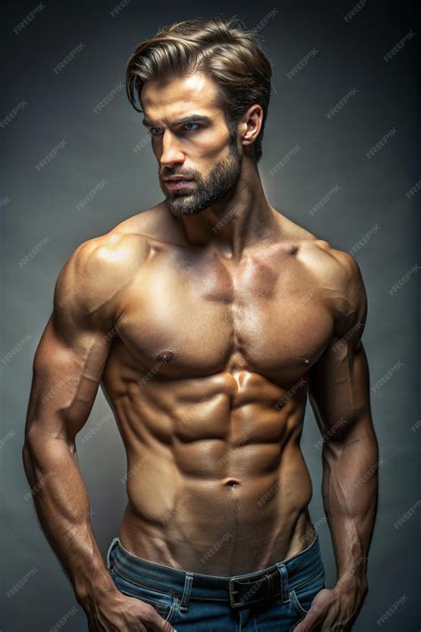 Premium Photo Slim Muscular Male Model At Black Background Fitness
