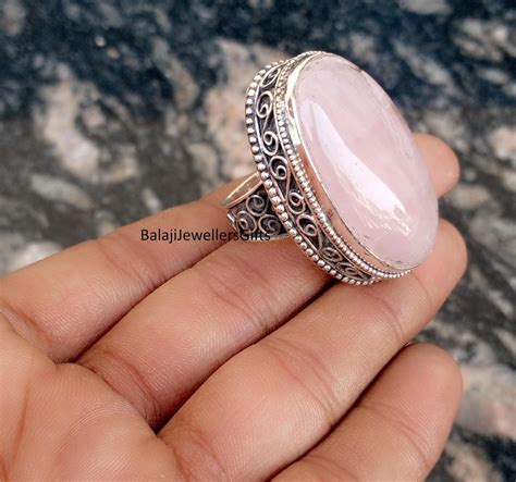 Natural Rose Quartz Gemstone Ring Oval Shape Ring 925 Sterling Silver
