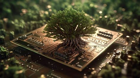 Green Natural Eco Friendly Tree And Computer Technology On An Abstrac Stock Footage Video Of