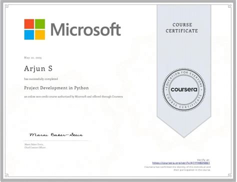 Microsoft Coursera Pythondeveloper Lifelonglearning Certificateearned Arjun S